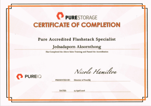 Purestorage Certificate - idin9.com | +66 (0)2 502 0255